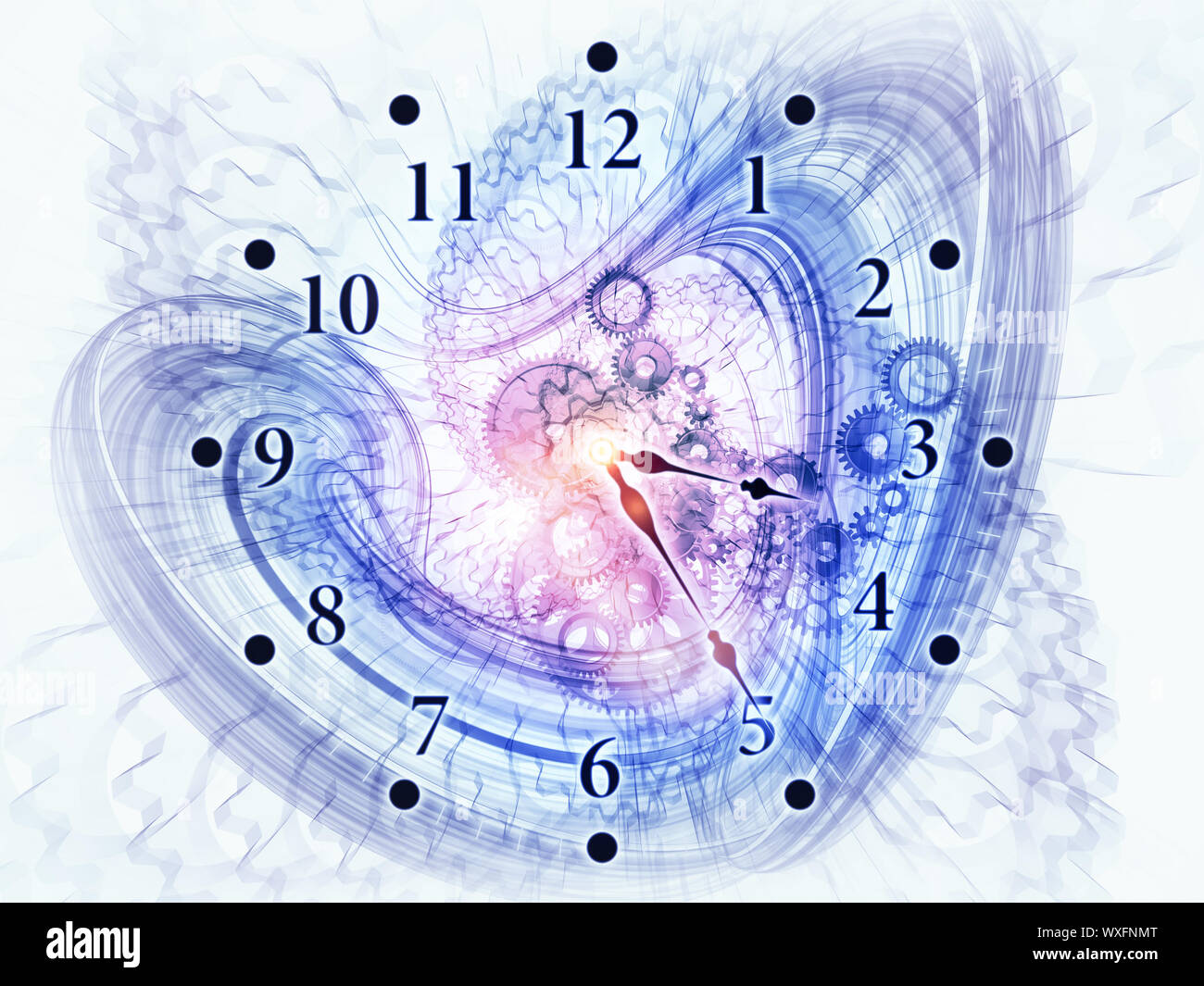 Composition of gears, clock elements, dials and dynamic swirly lines ...
