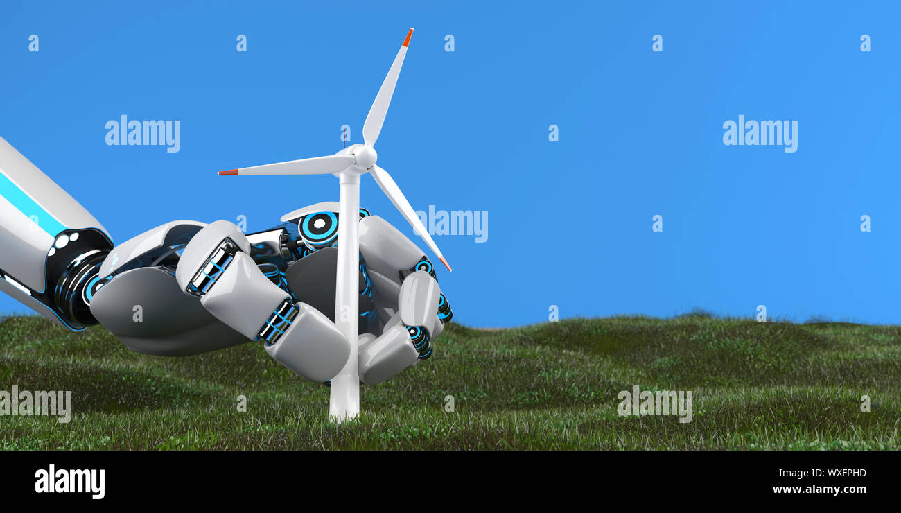 Robot Hand Wind Turbine Wind Farm Stock Photo - Alamy