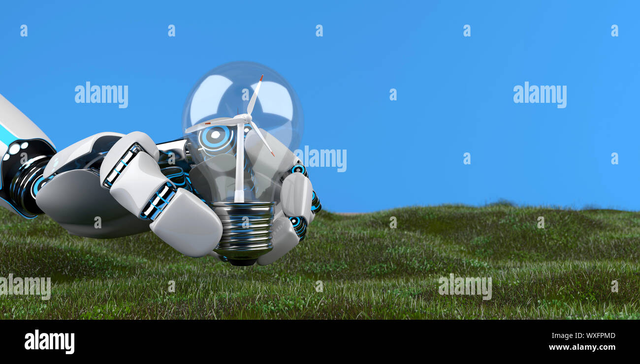 Humanoid Robot Hand Bulb Wind Turbine Stock Photo - Alamy