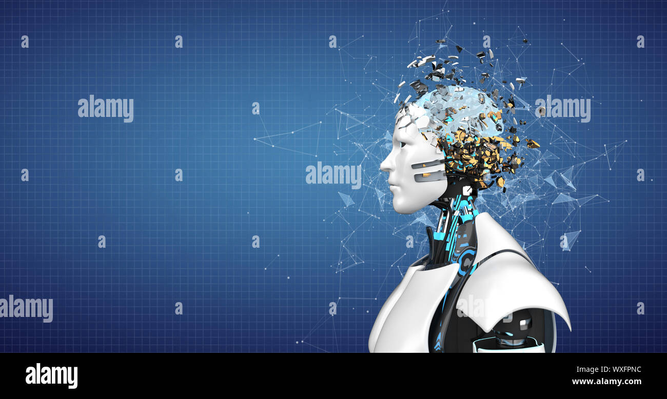 Humanoid Robot Splintered Head Brain Stock Photo - Alamy
