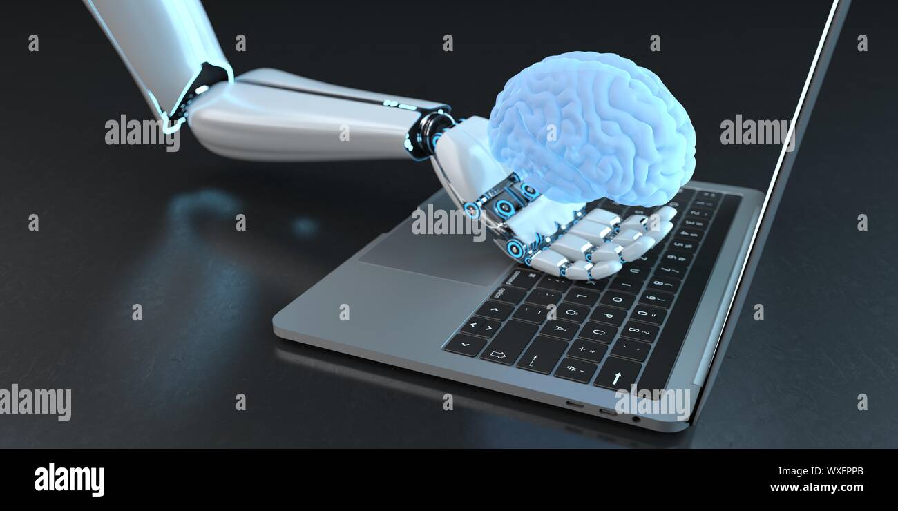 Humanoid Robot Hand Human Brain Notebook Stock Photo - Alamy