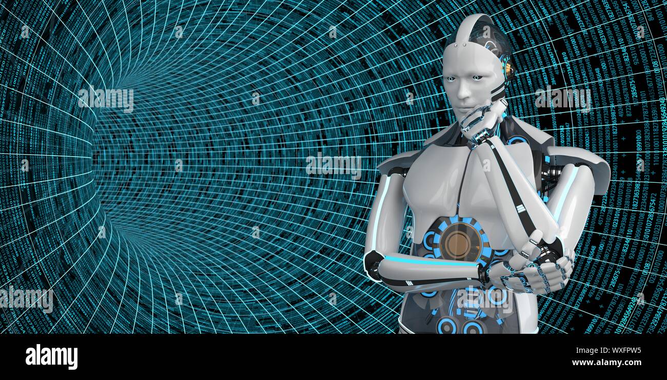 Thinking Humanoid Robot Data Tube Stock Photo - Alamy
