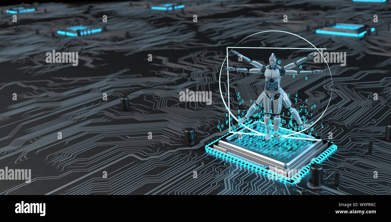 Vitruvian Robot Microchip Stock Photo - Alamy