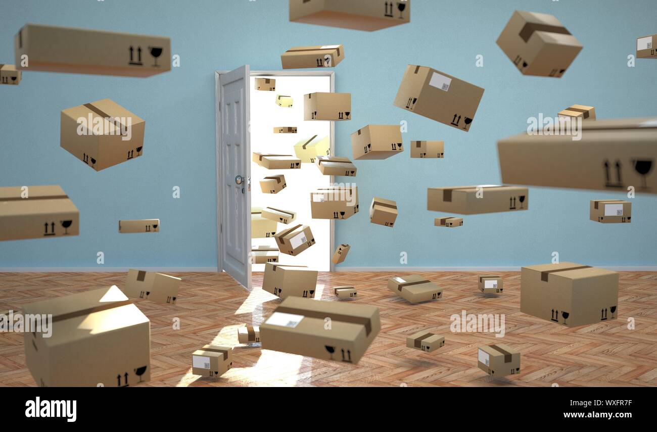 Package box open door hi-res stock photography and images - Alamy