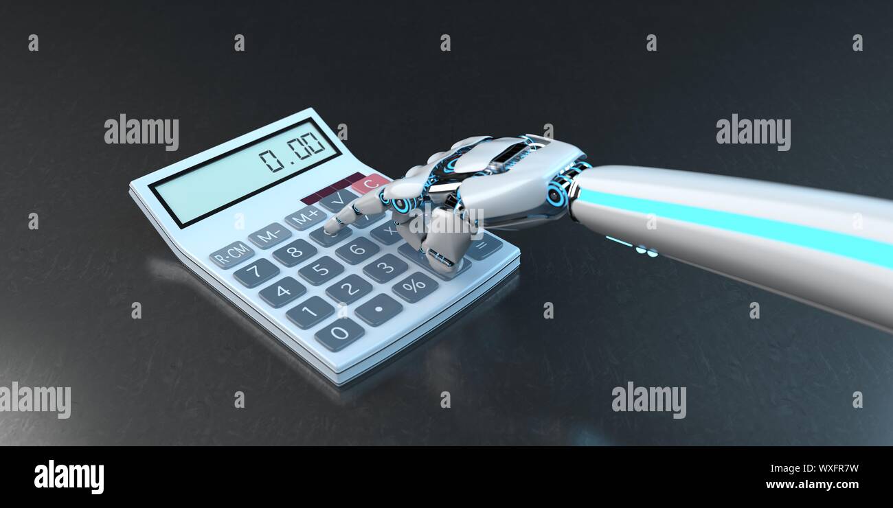 Robot Hand Calculator Stock Photo - Alamy