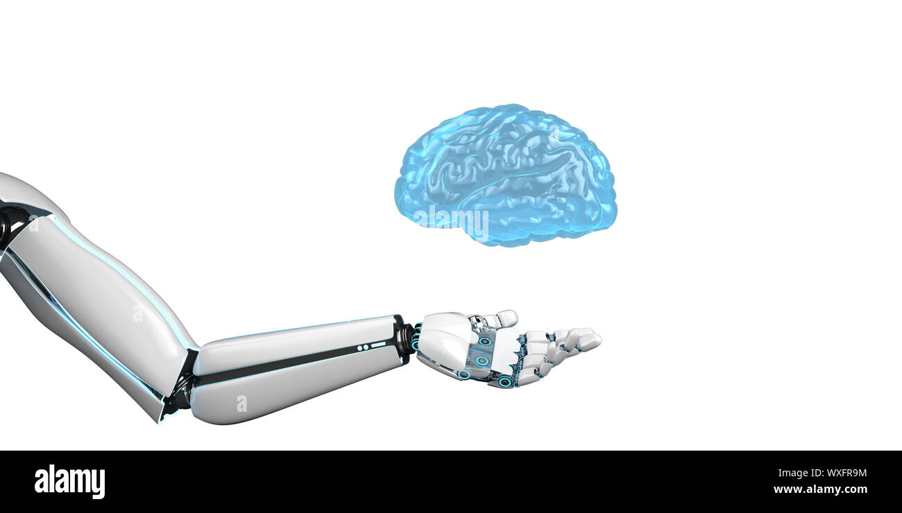 Robot Hand Human Brain Stock Photo - Alamy