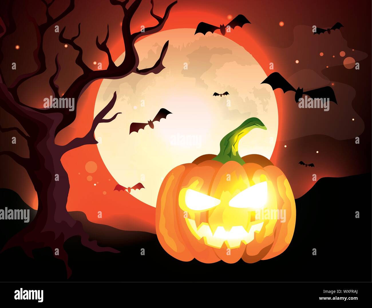 pumpkin with bats flying in halloween scene Stock Vector Image & Art ...