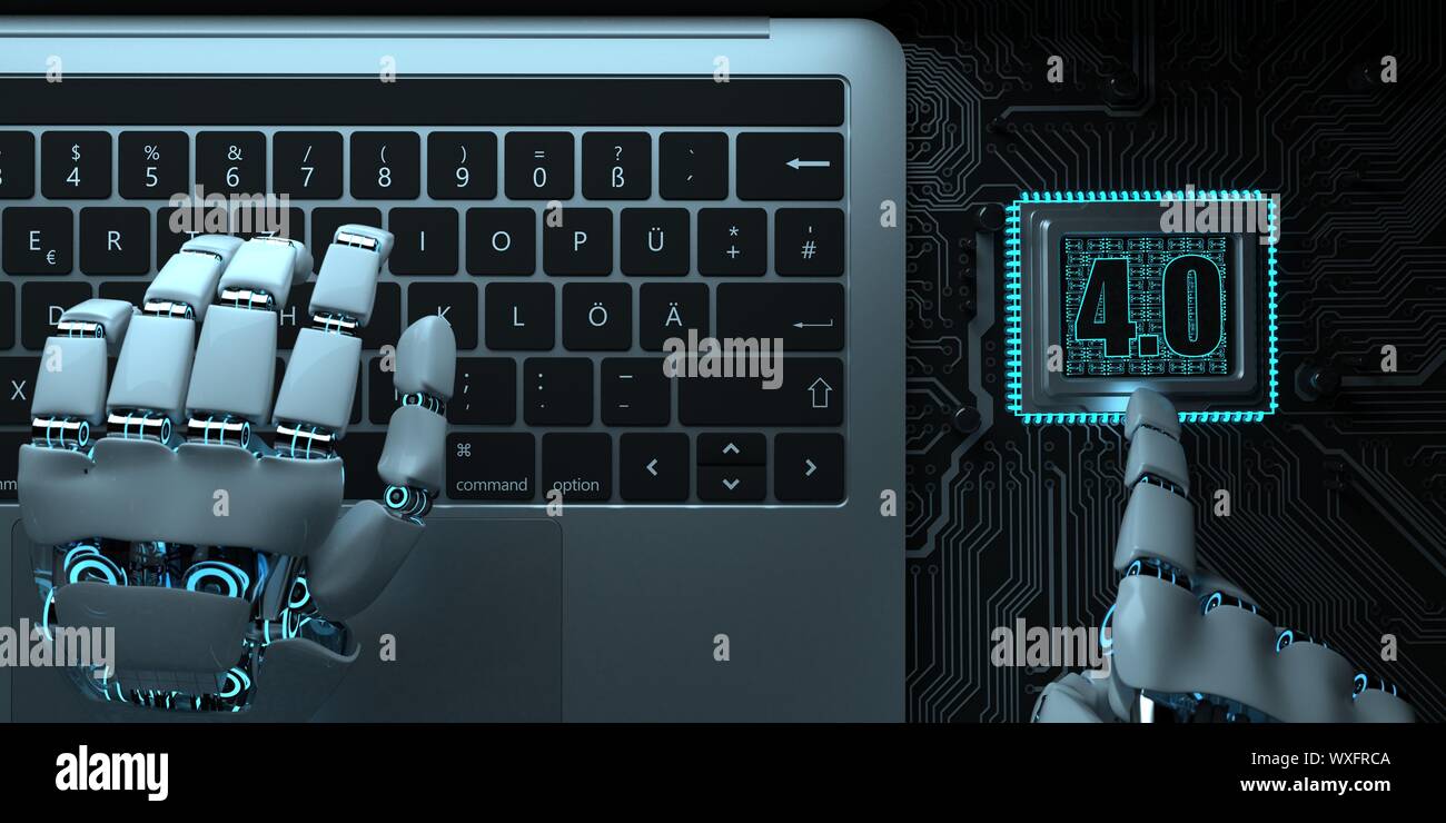 Robot Hand Processor 4.0 Notebook Stock Photo - Alamy