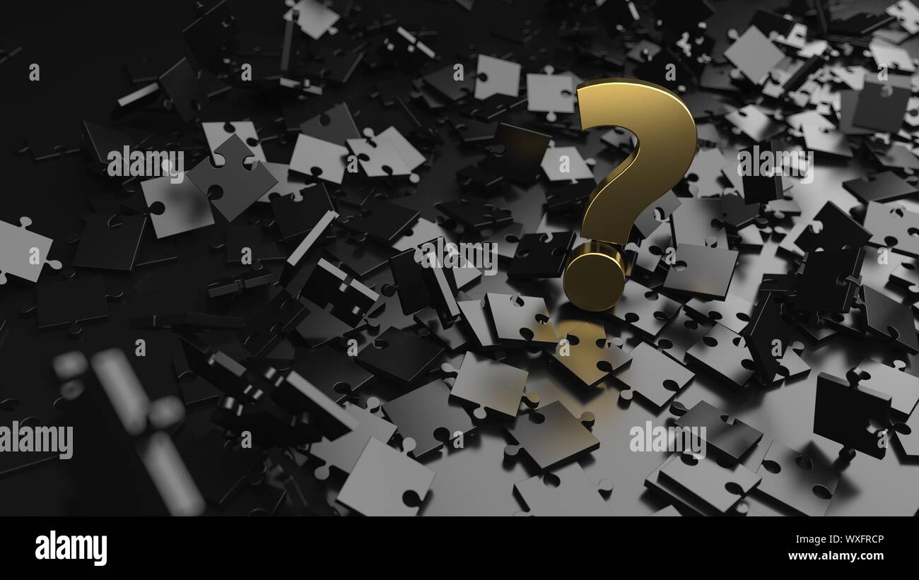 Black Puzzle Golden Question Stock Photo - Alamy