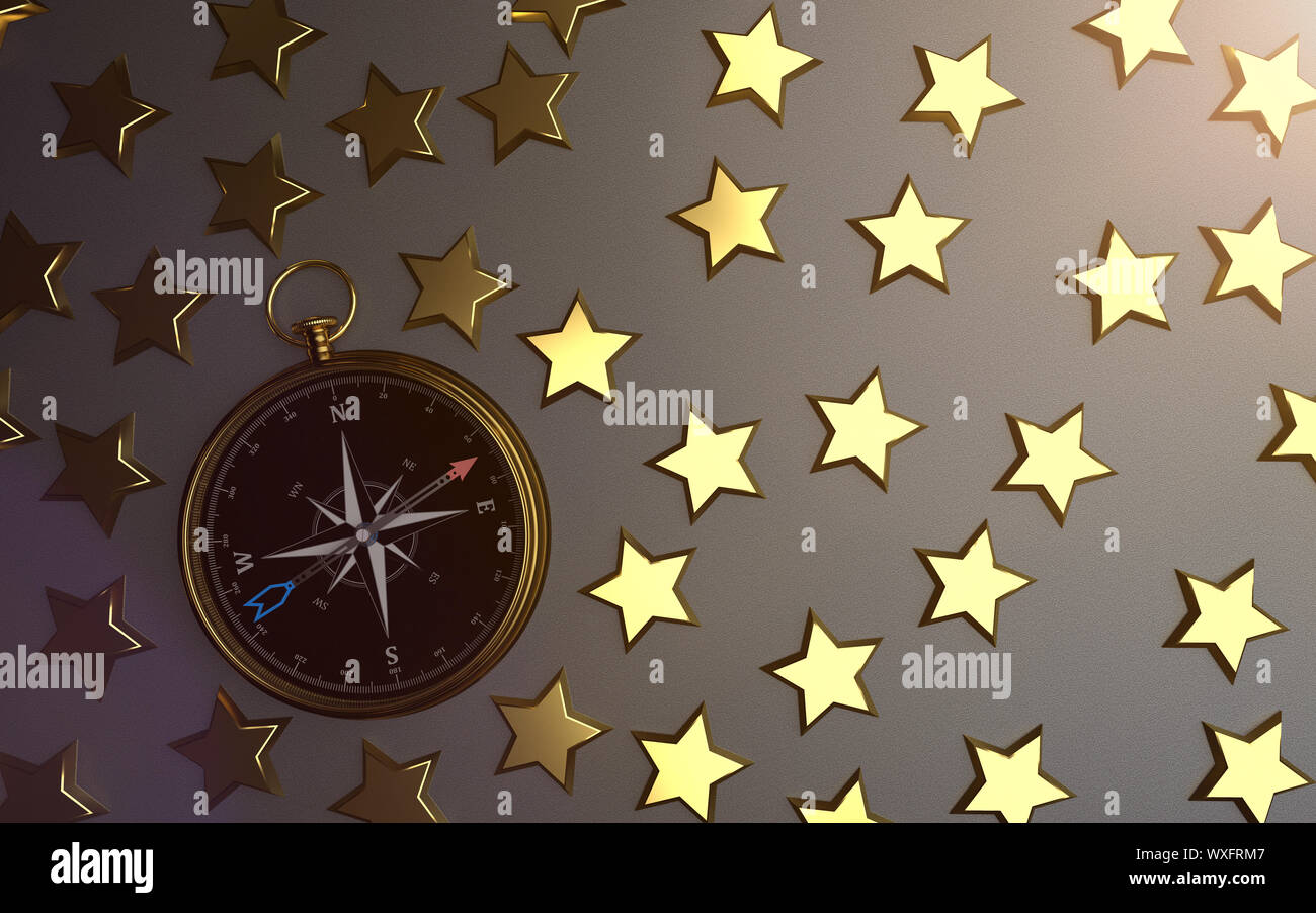 Golden Stars Compass Stock Photo - Alamy
