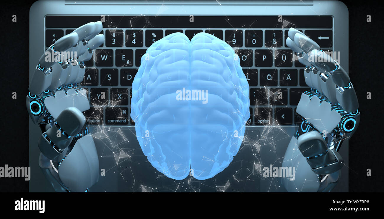 Humanoid Robot Hand Human Brain Notebook Stock Photo - Alamy