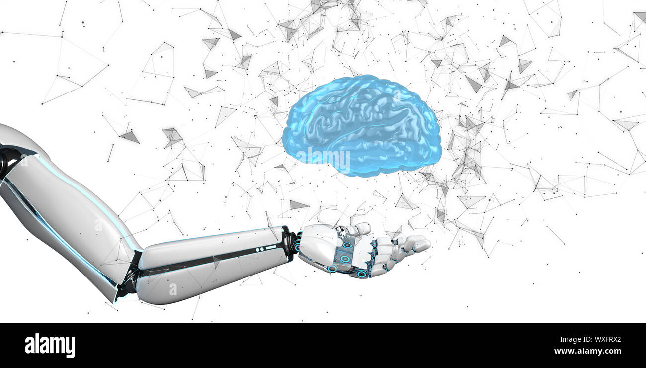 Robot Hand Human Brain Stock Photo - Alamy
