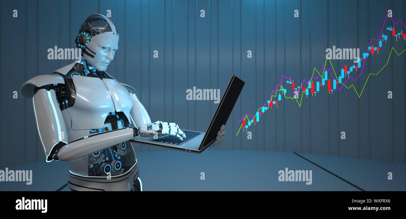 Humanoid Robot Notebook Candle Stick Chart Growth Stock Photo - Alamy