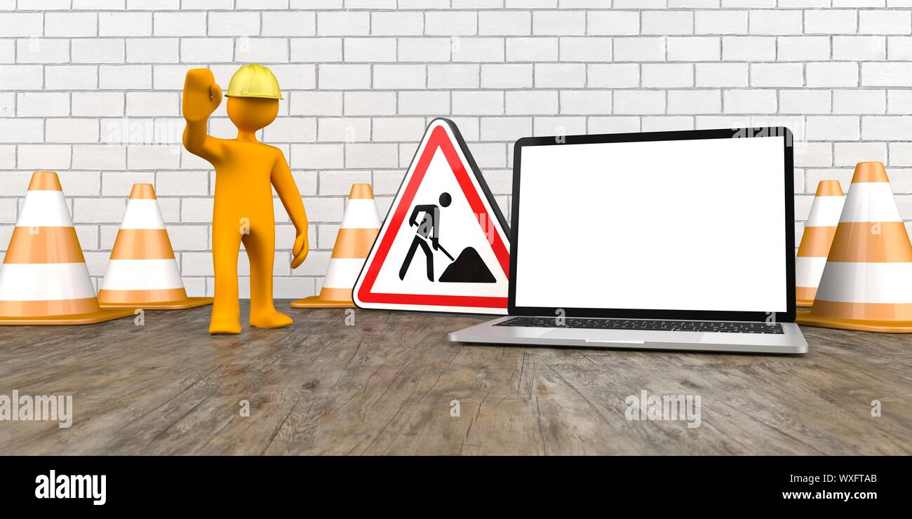 Orange Manikin Notebook Roadworks Sign Wooden Table Stock Photo - Alamy