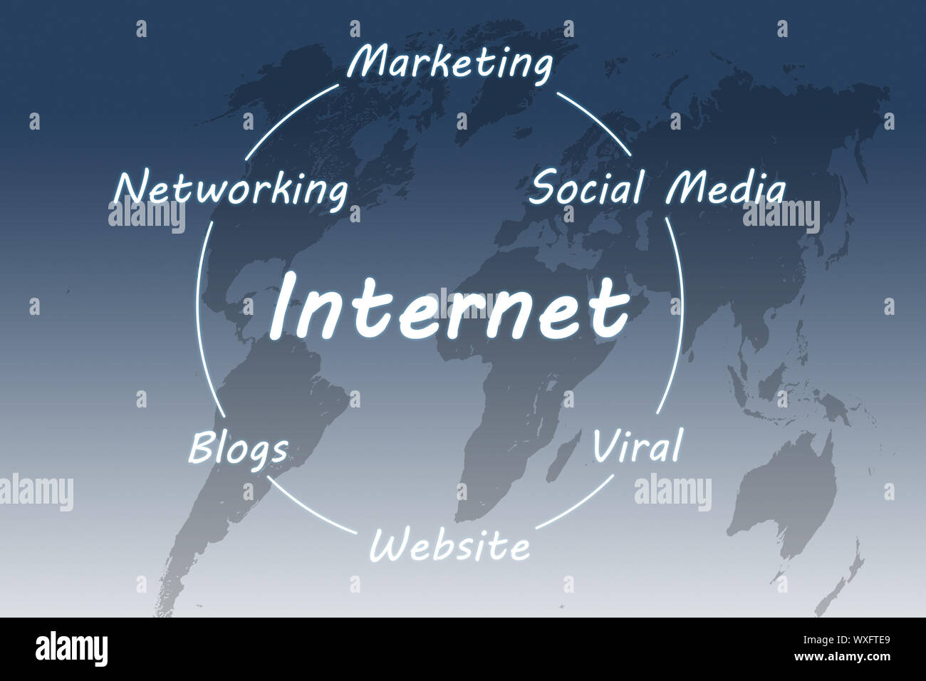 internet concept on blue background with world map Stock Photo - Alamy