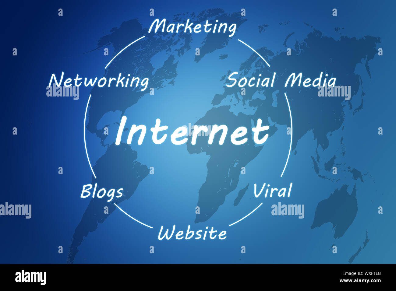 internet concept on blue background with world map Stock Photo - Alamy