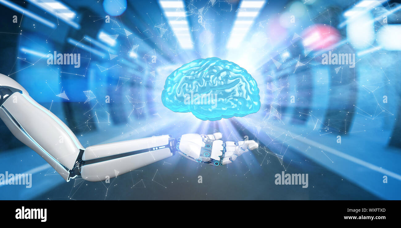 Robot Hand Human Brain Stock Photo - Alamy