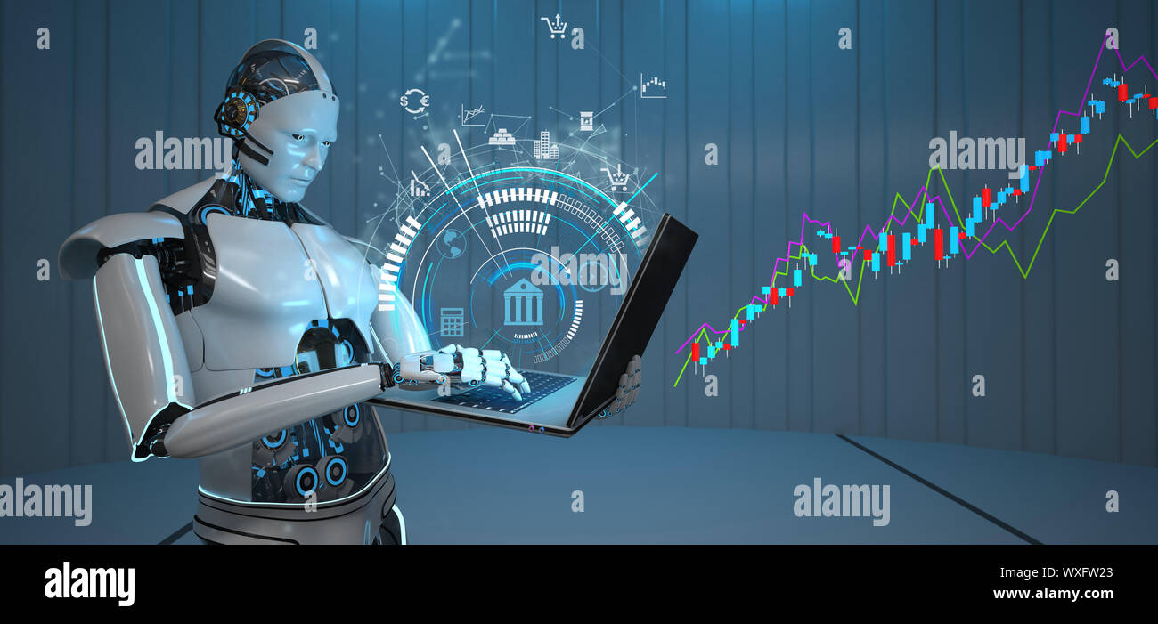 Humanoid Robot Notebook Candle Stick Chart Growth Stock Photo - Alamy