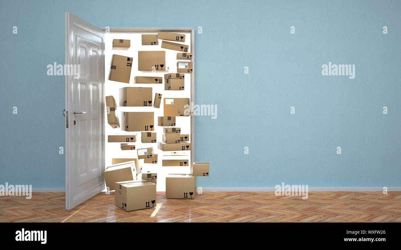 Opened Door Shipping Parcels Home Shipping Stock Photo - Alamy