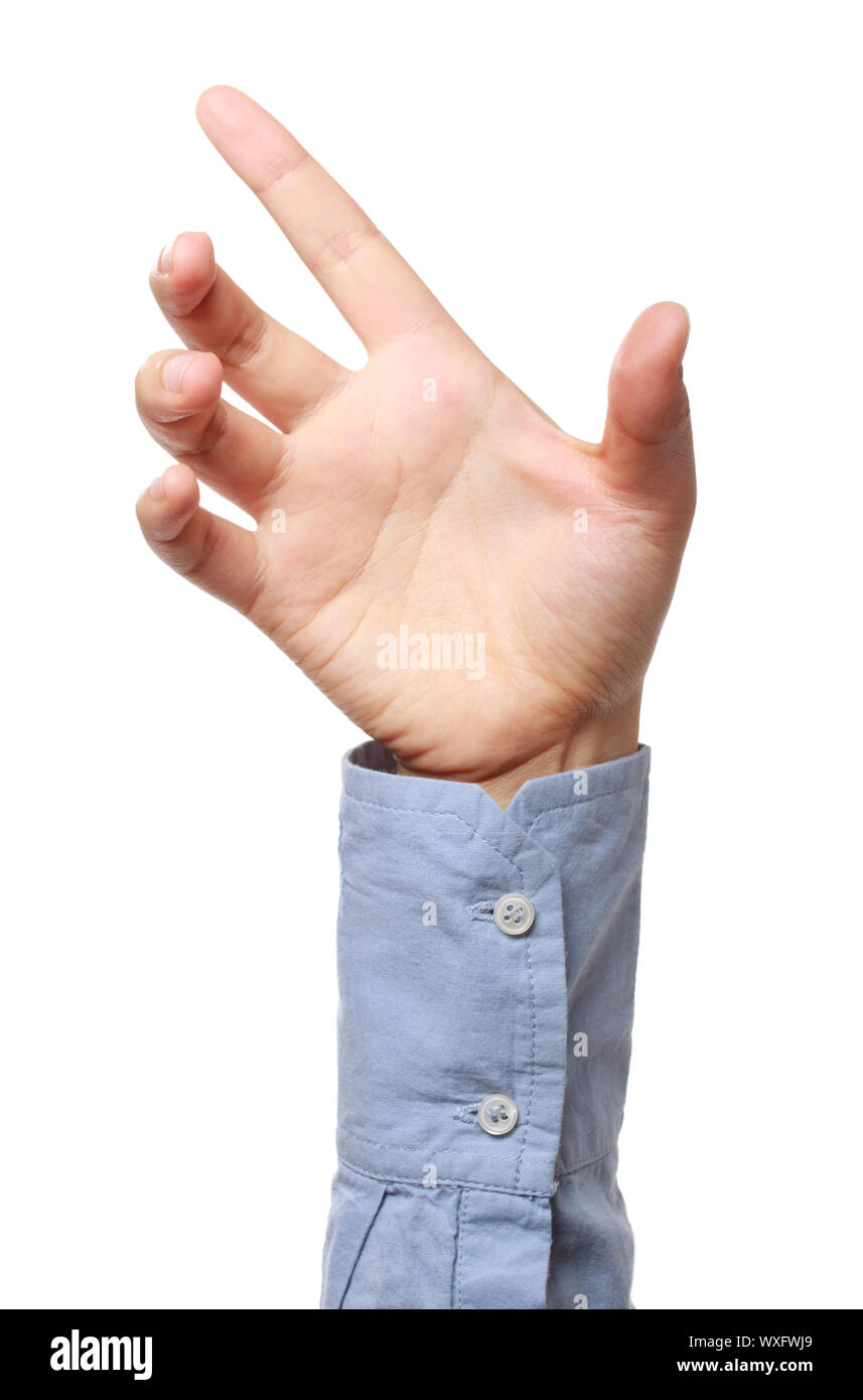 Hand positioned to hold a product isolated on white Stock Photo - Alamy