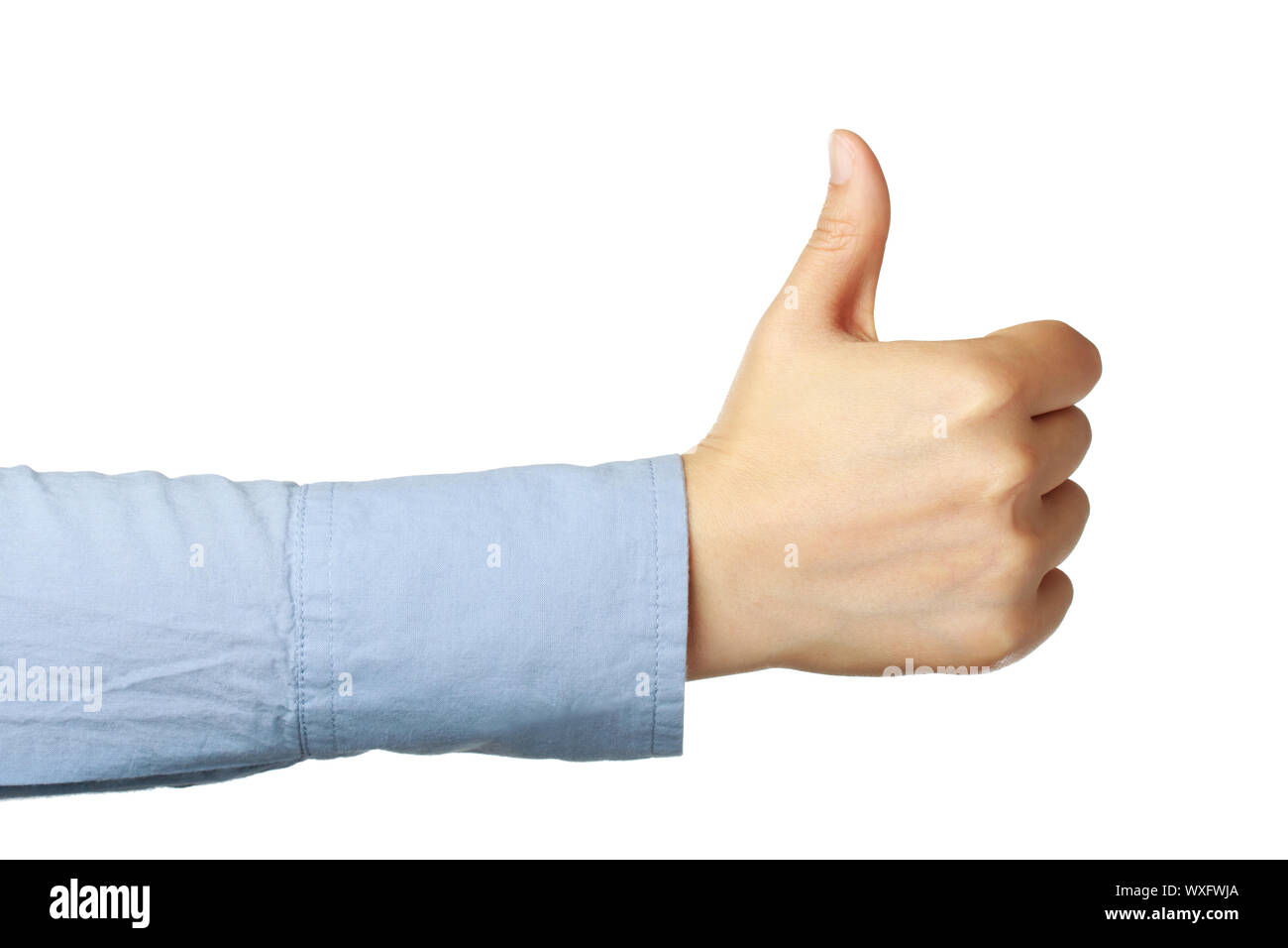 Person giving the thumbs up isolated on white Stock Photo - Alamy