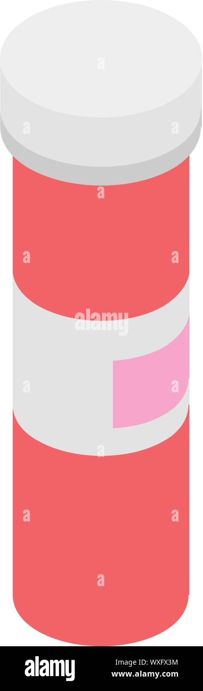 Red tube of aspirin icon. Isometric of red tube of aspirin vector icon ...