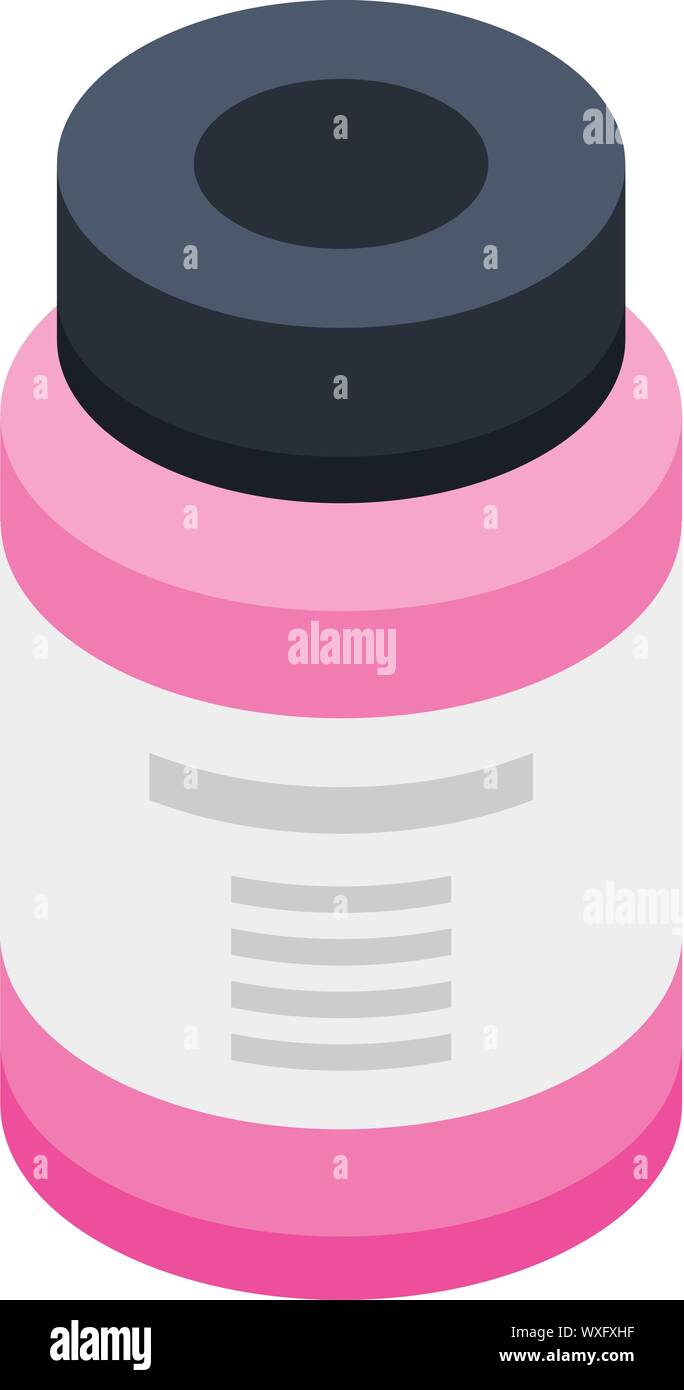 Pink medicine bottle icon. Isometric of pink medicine bottle vector ...