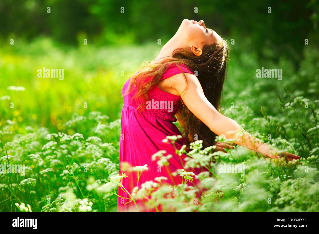 woman outdoor feel natural freedom Stock Photo - Alamy