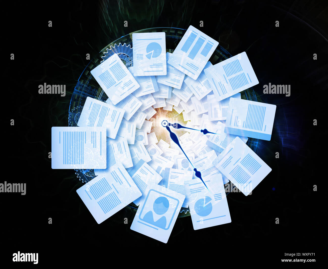 Backdrop composed of document icons, lights and abstract design ...