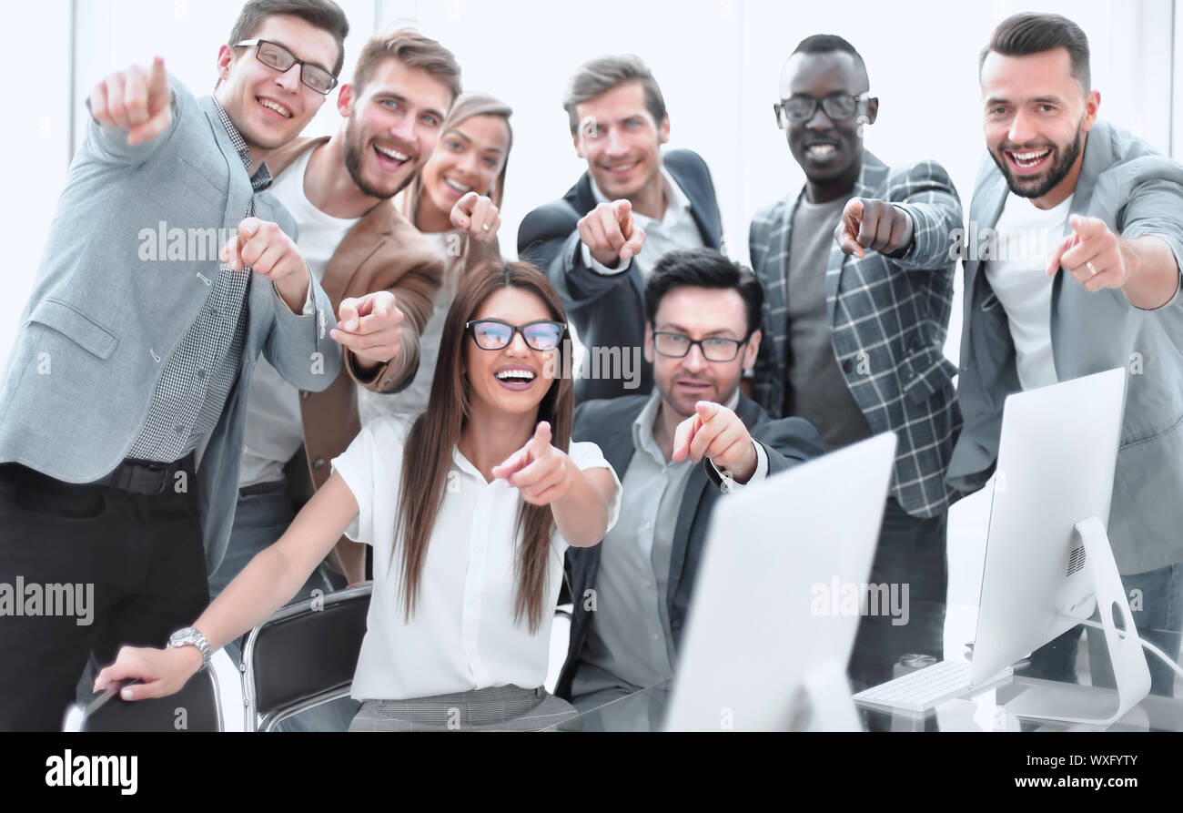 happy business team is pointing it at you Stock Photo - Alamy