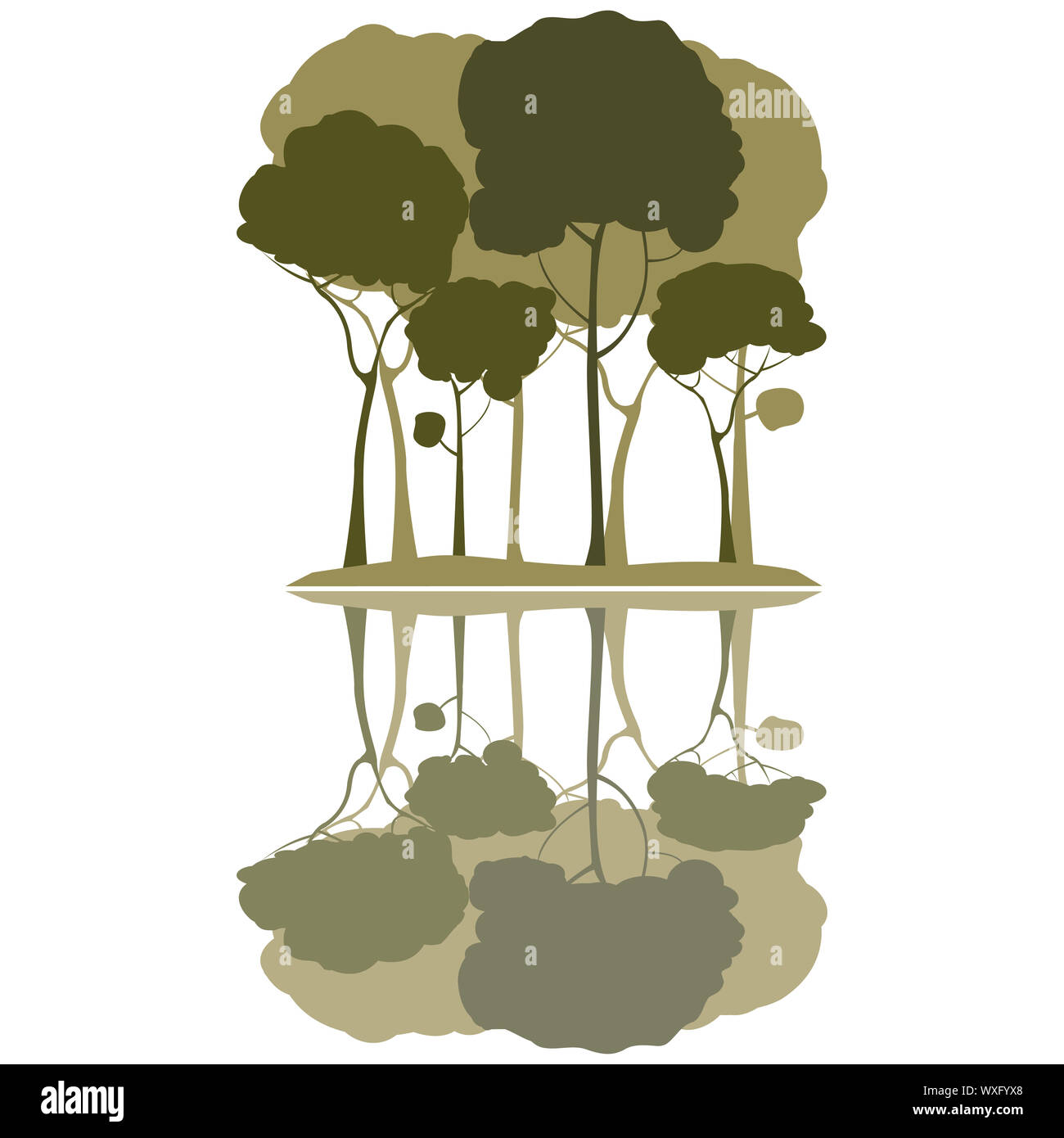 Trees and reflection, clip art illustration Stock Photo - Alamy