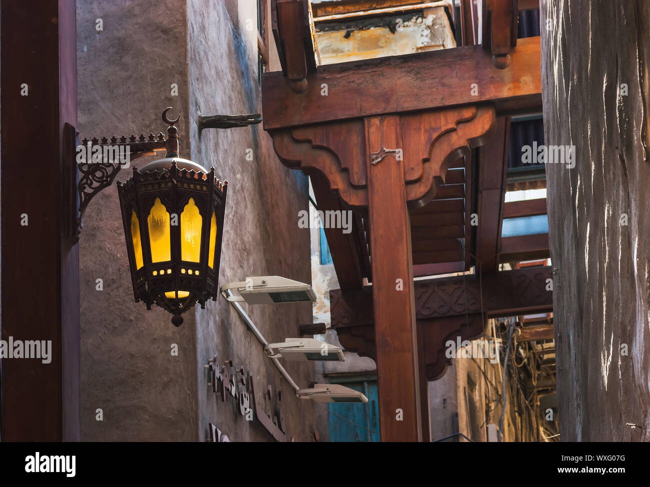 Arab street lanterns in the city of Dubai in the United Arab Emirates ...