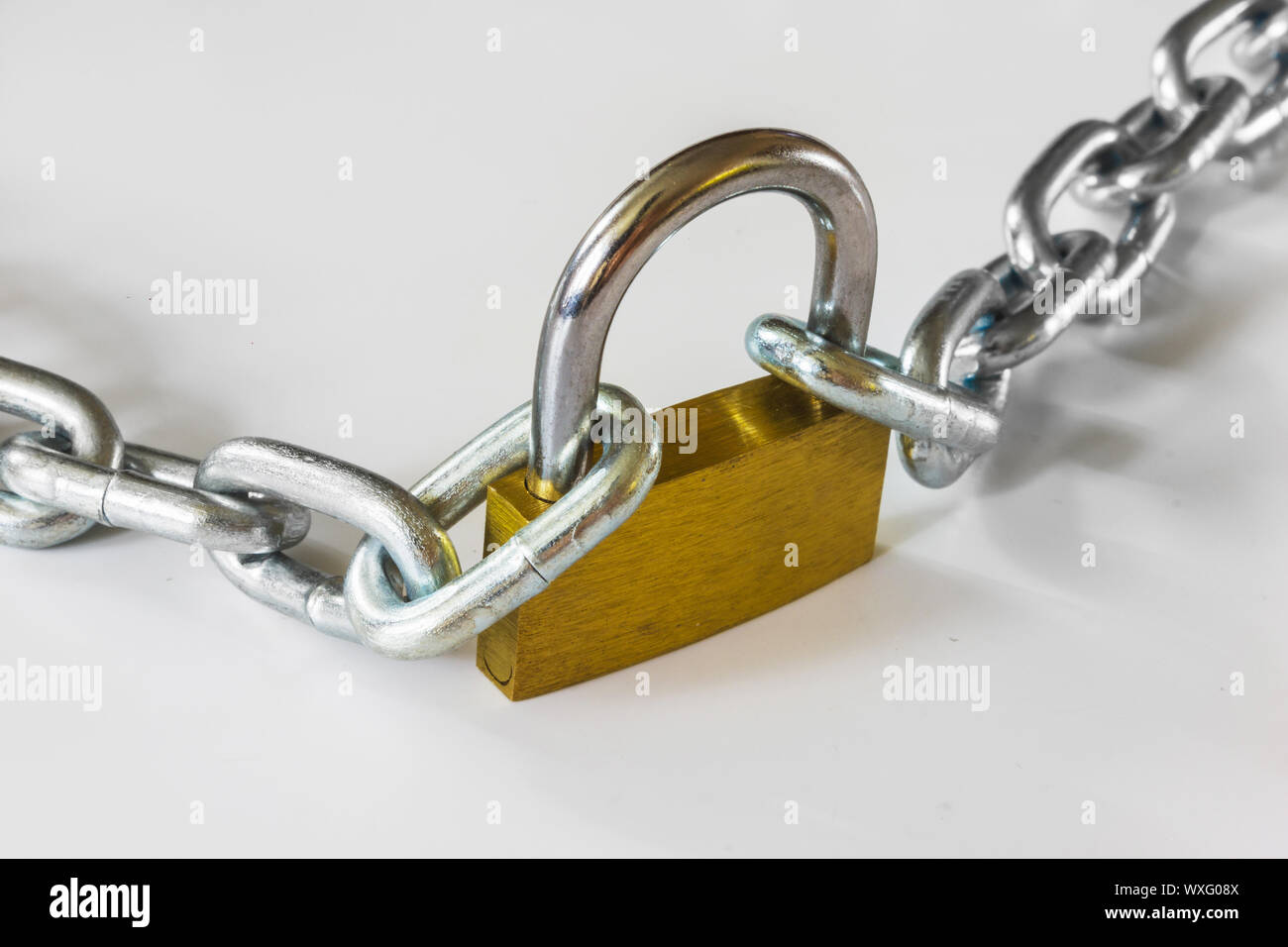 padlock with metal chain on a white background Stock Photo - Alamy