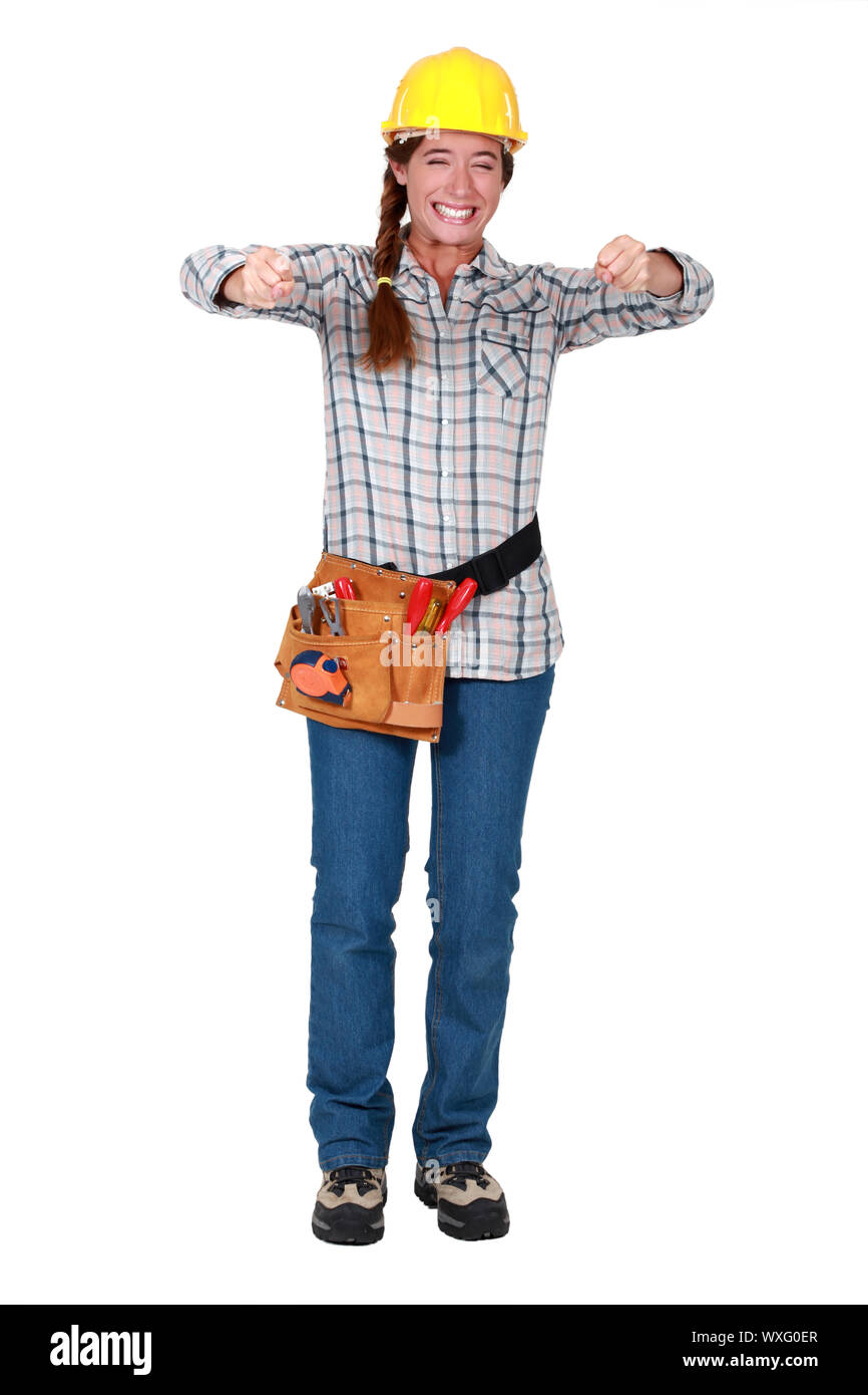 Frustrated female builder Stock Photo - Alamy