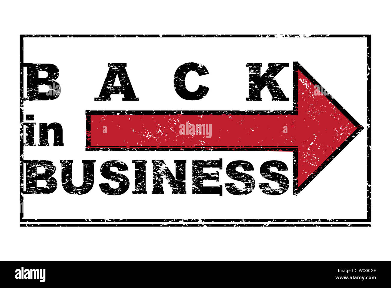 Back in business grungy stamp with red pinter isolated on white Stock ...