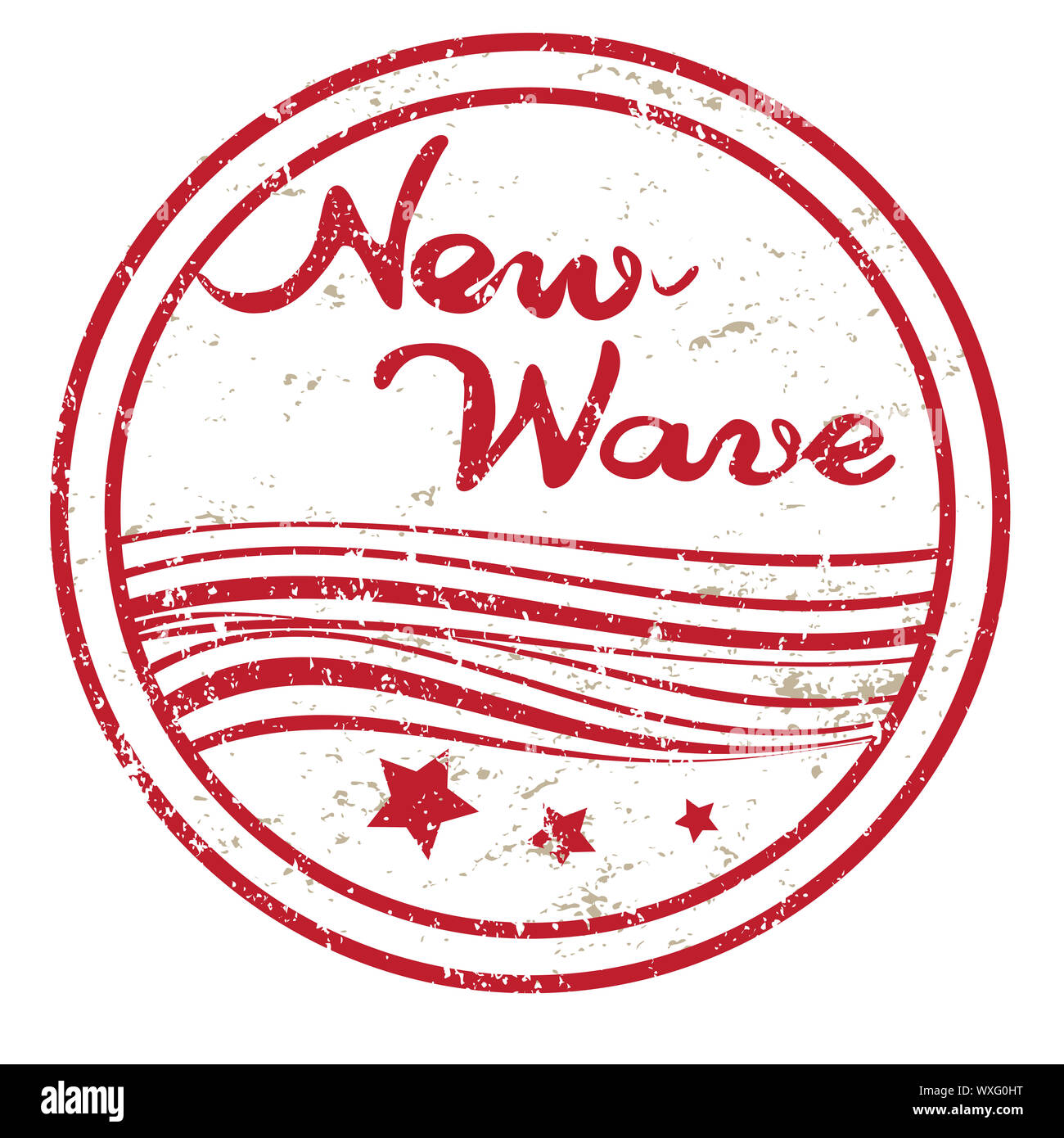 New wave grungy stamp isolated on white, retro seaside commercial ...