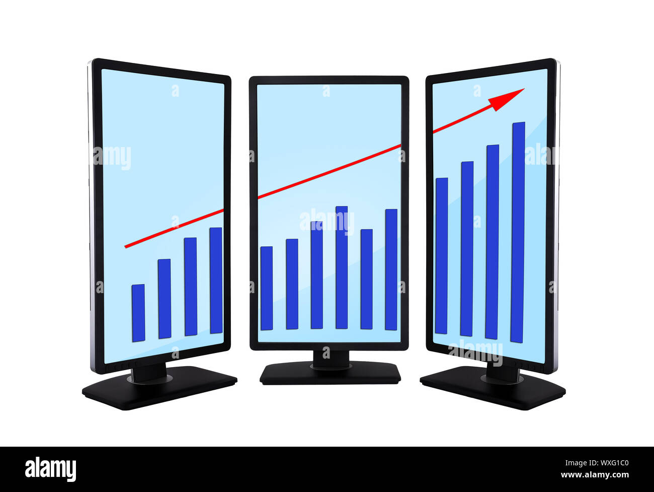 blue flat panels with business chart on screen monitors Stock Photo - Alamy