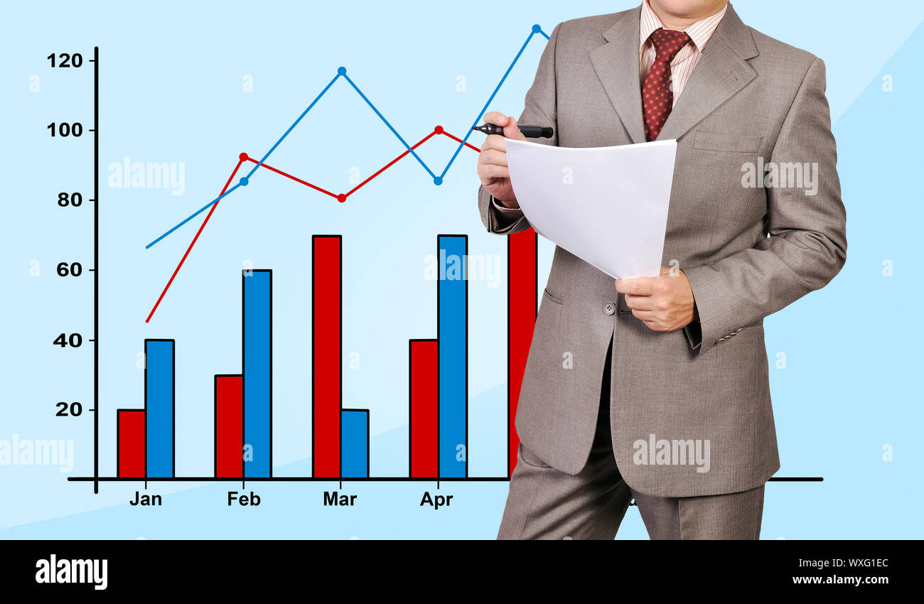 businessman with paper and chart on background Stock Photo - Alamy