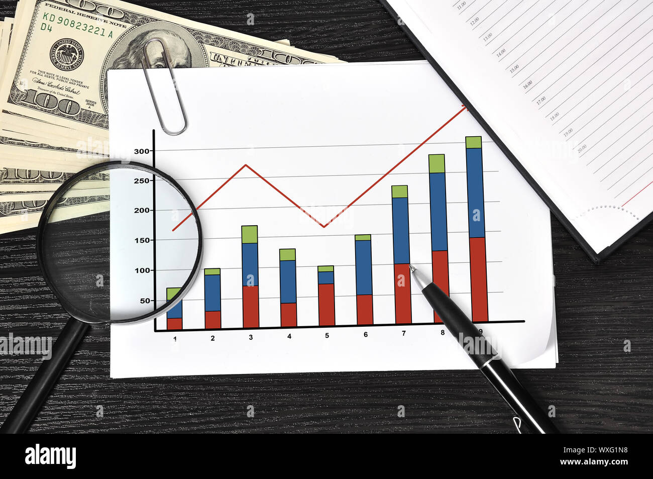 paper with chart and money in the office Stock Photo - Alamy