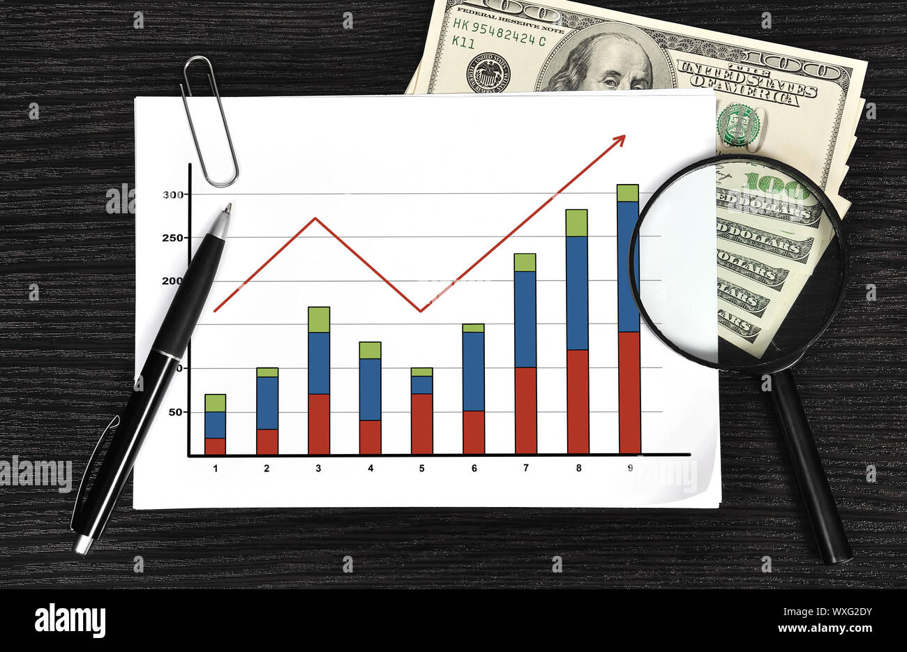 paper with chart and money in the office Stock Photo - Alamy