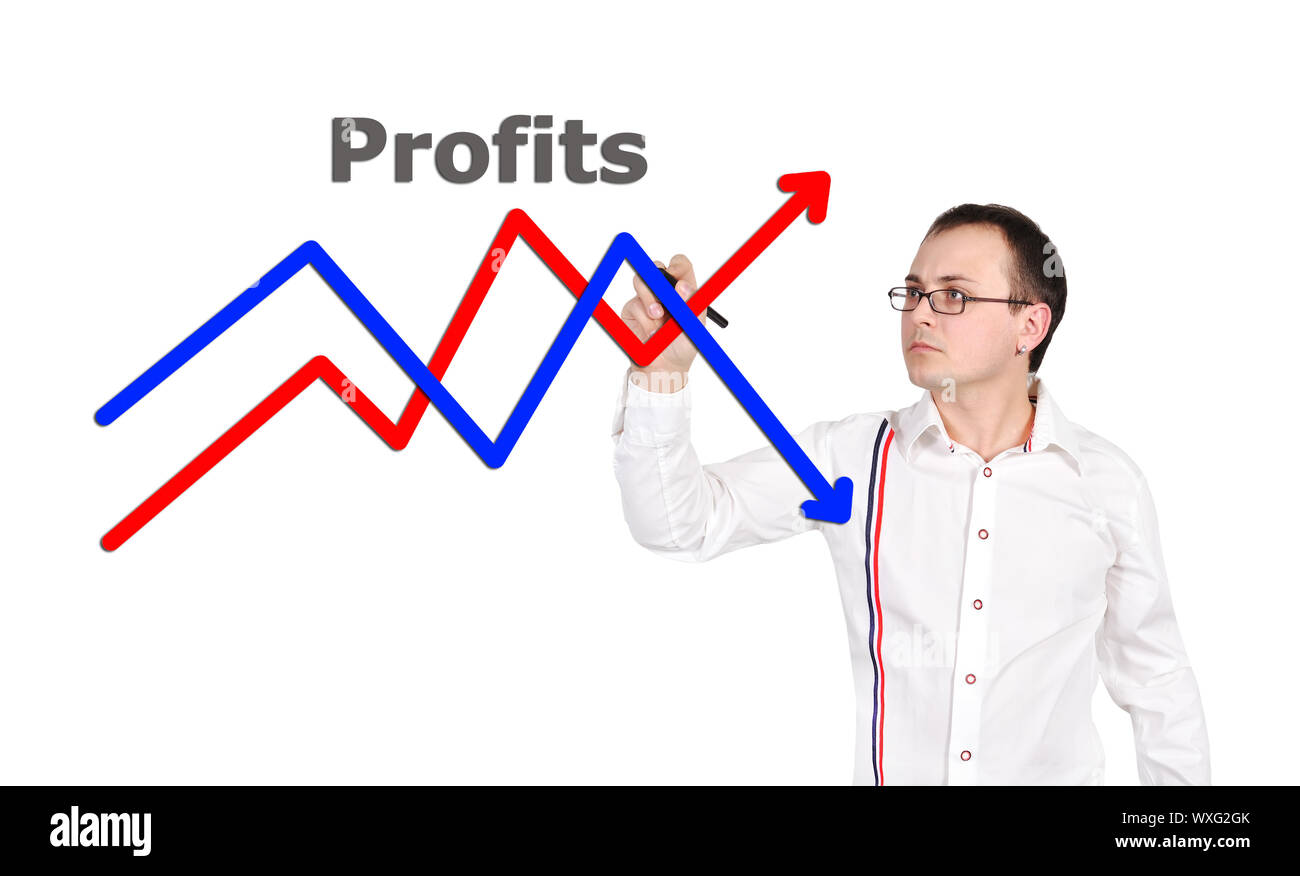 man drawing business chart on white background Stock Photo - Alamy