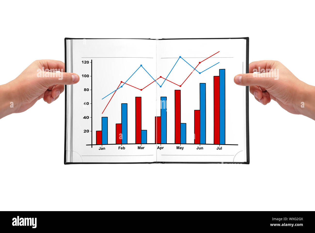Hands holding book with graph of growth Stock Photo - Alamy