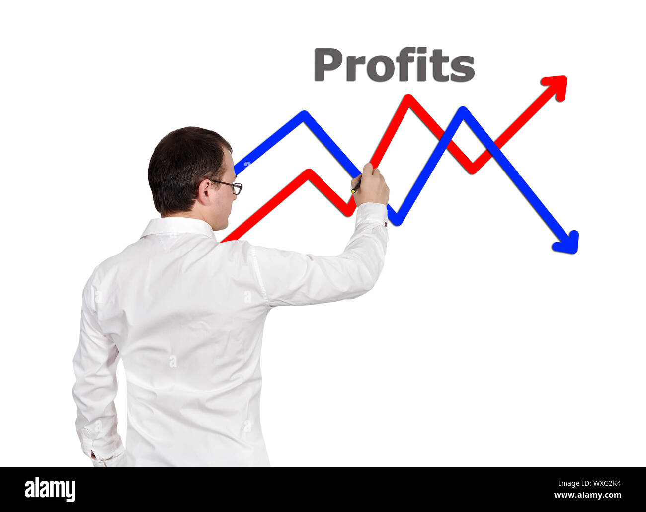 man drawing chart on white background Stock Photo - Alamy