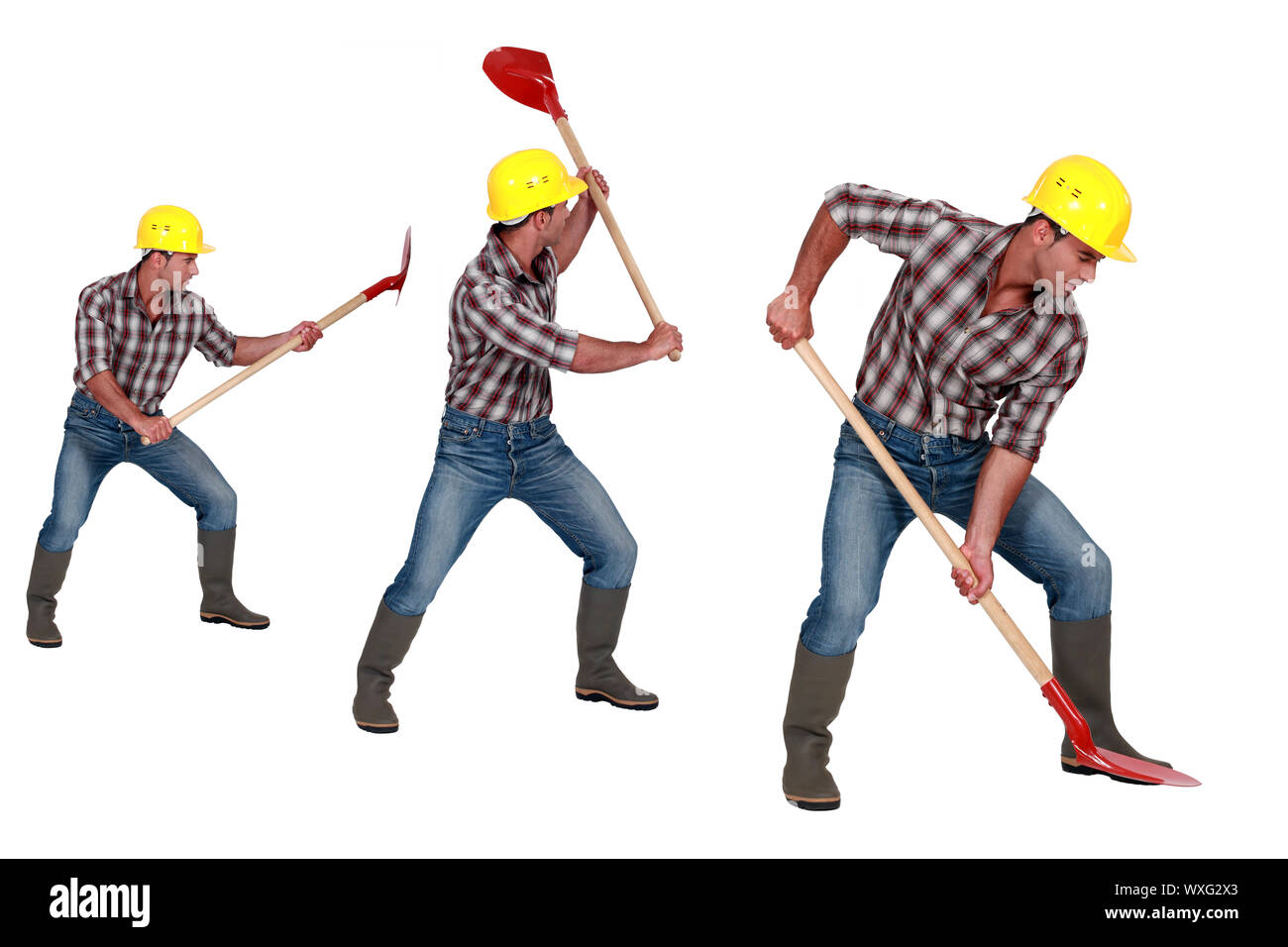 Three workers digging shovel hi-res stock photography and images - Alamy