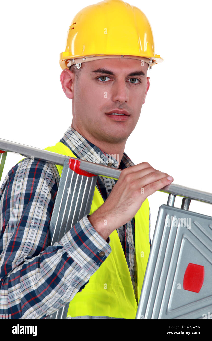 Man carrying ladder Stock Photo - Alamy
