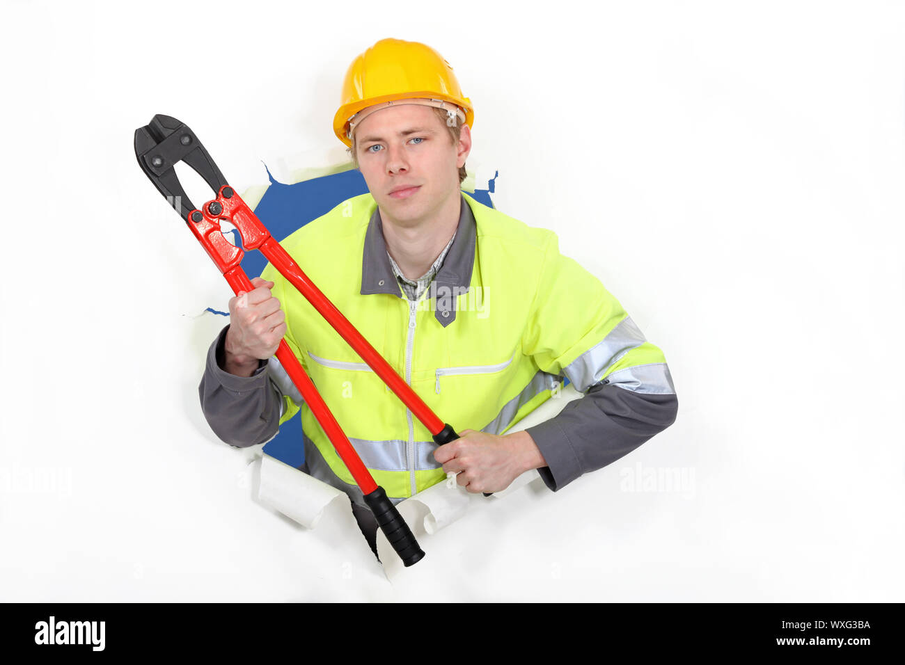 Worker with cutting pliers Stock Photo - Alamy