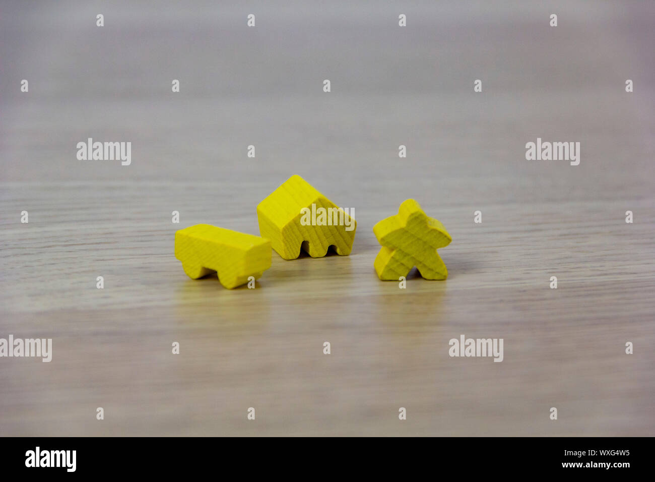 man, car and house, lifestyle concept with meeple Stock Photo - Alamy