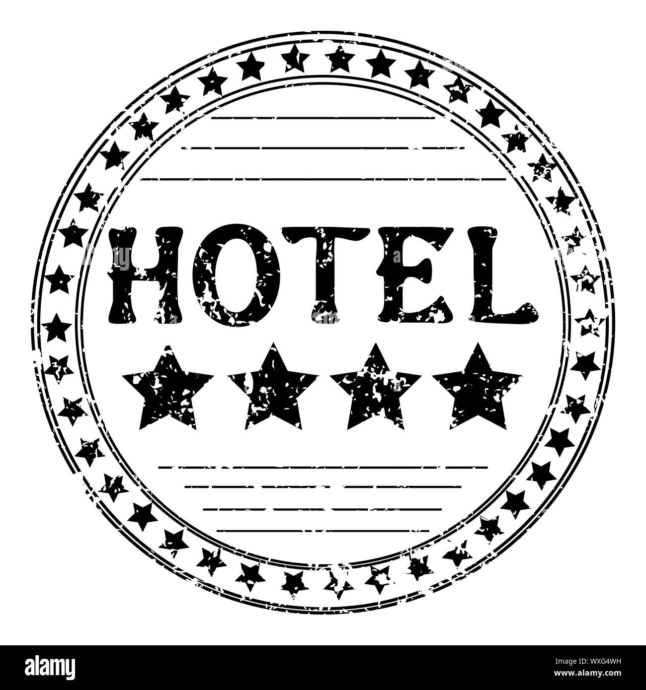 Hotel grungy retro stamp with four stars isolated on white Stock Photo ...