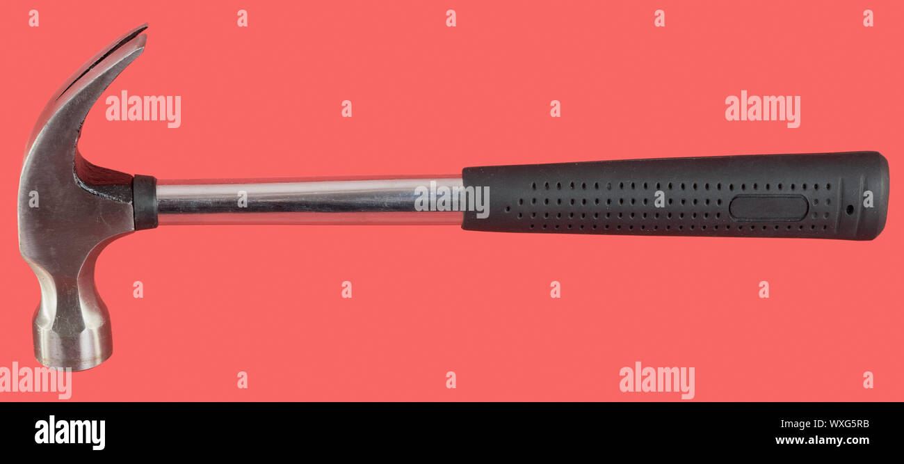 Metal hammer, isolated on the red background Stock Photo - Alamy