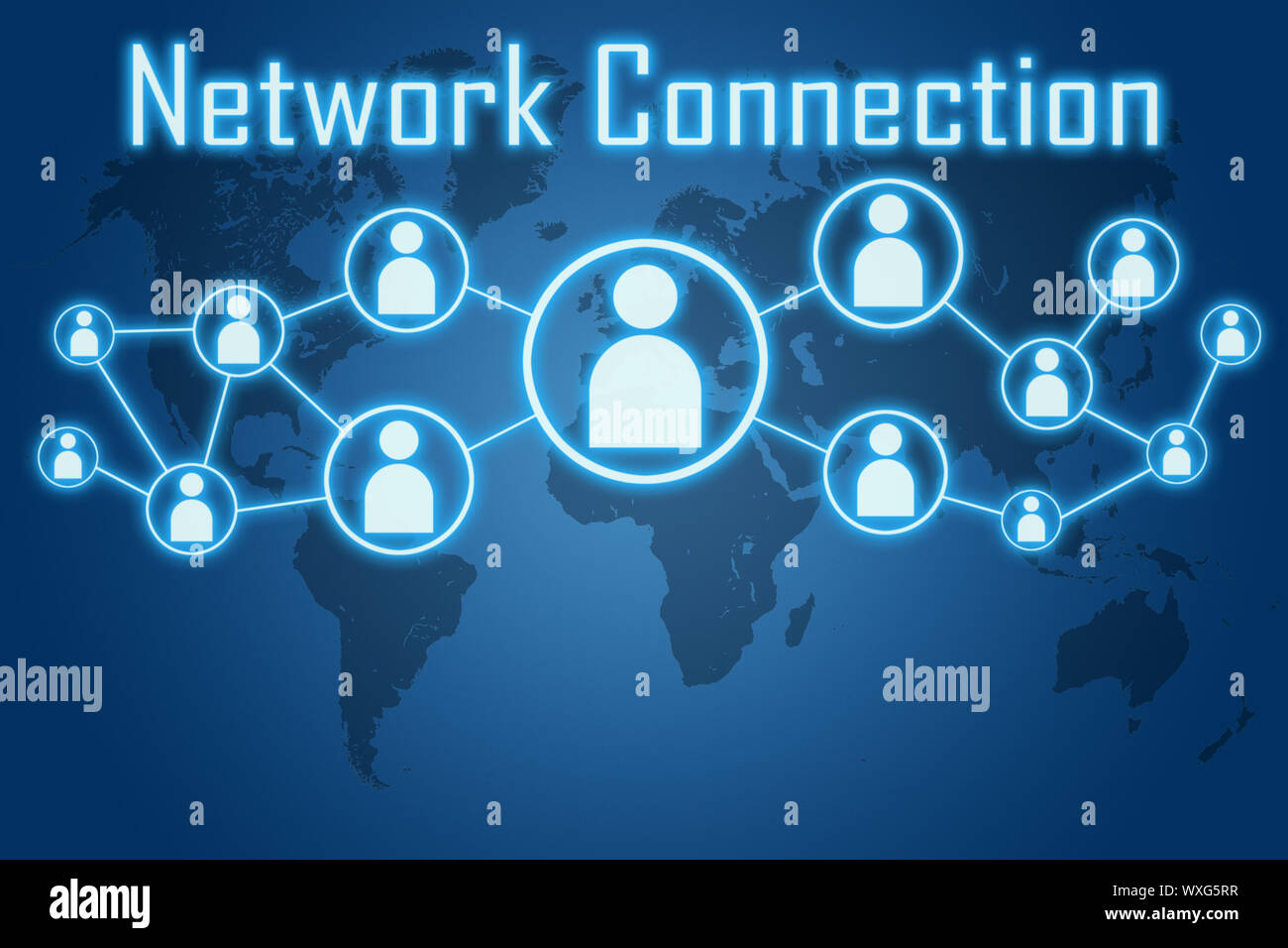 network connection concept on blue background with world map Stock ...